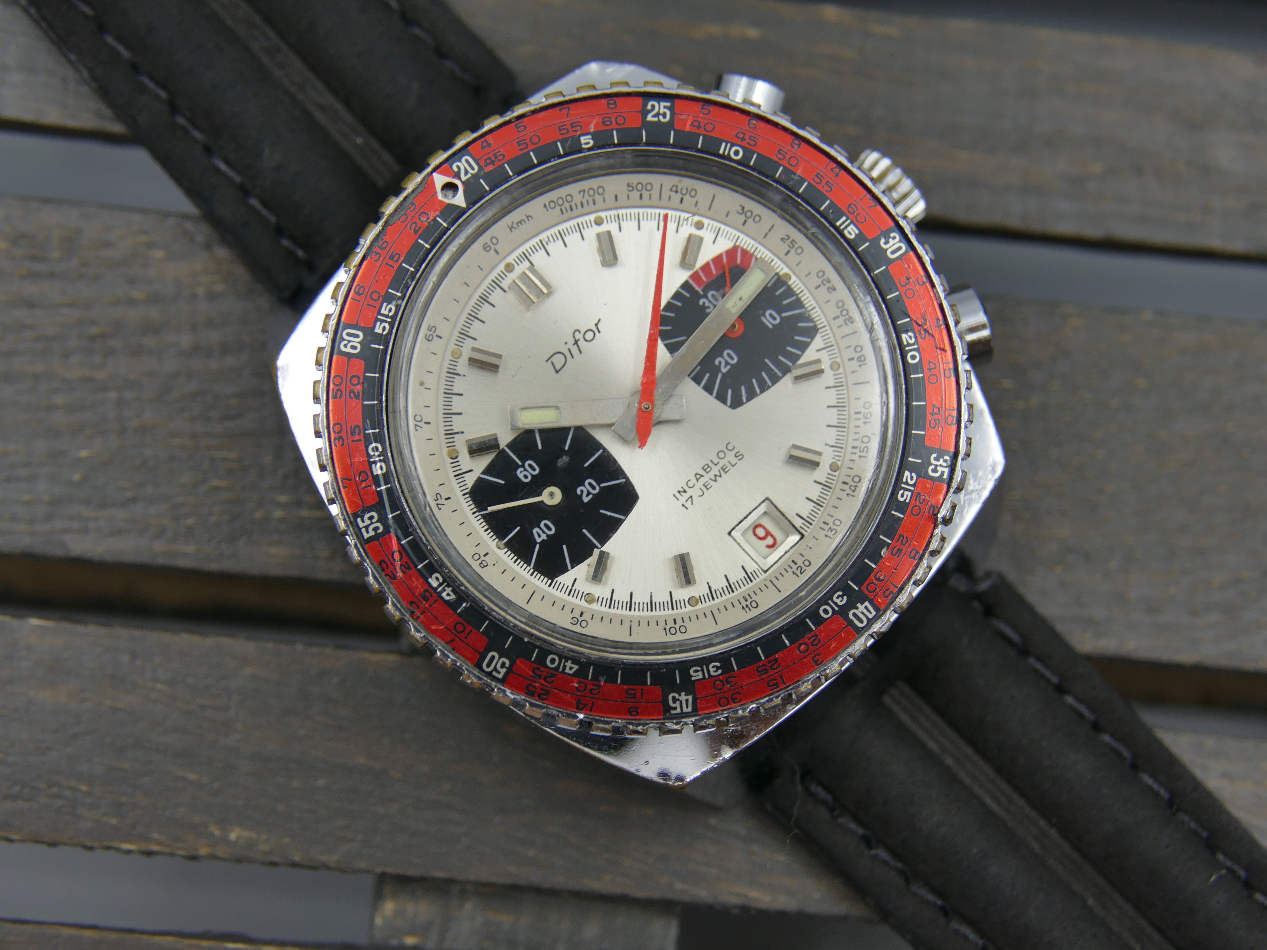 70's vintage watch mens Difor chronograph valjoux 7734 jumbo oversize ...