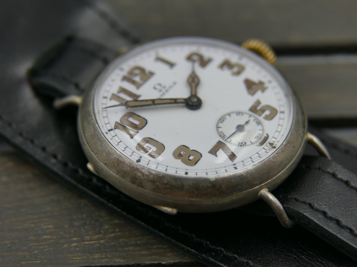 10s vintage watch mens Omega WW1 Oficcer trench military jumbo silver ...